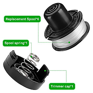RS-136 Replacement for Black + Decker Weed Eater Bump Auto Feed Spool Compatible with ST1000 ST4000 ST4500 GE600 CST800 ST6800, String Trimmer Line 20ft 0.065"，8-Pack (6- Spool + 1 Cap+1 Spring)