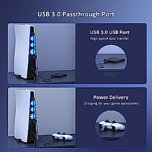 NexiGo PS5 Silent Enhanced Cooling Fan with Adjustable Speed, [Low Noise], [Auto Power On/Off], with USB 3.0 Port, Efficient Cooling System for Both Disc and Digital Editions