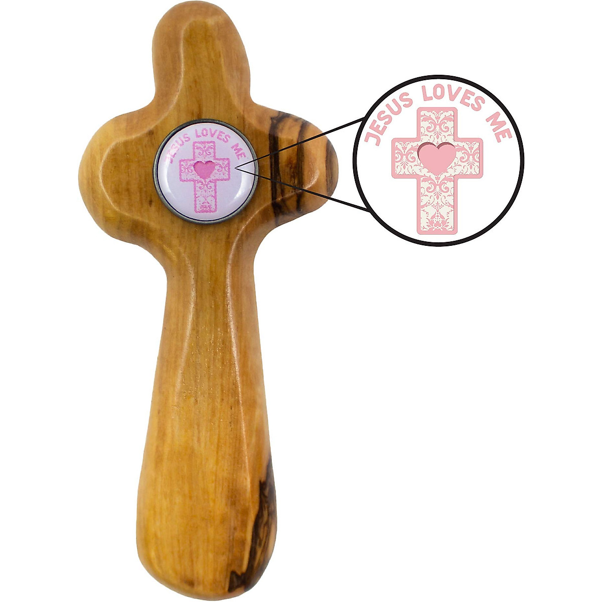 Logos Trading Post Girls Baptism Cross, Holy Land Olive Wood Deluxe Holding Cross from Israel, Wooden Baptismal Ceremony Keepsake Gift in Hard Shell Gift Box with Certificate of Authenticity