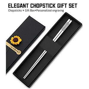 Personalized Chopsticks, Custom Engraved Name Reusable Stainless Steel Chop Sticks, Square Non-Slip ChopSticks Dishwasher Safe for Housewarming Weddings Anniversaries Parties, Gift for Friends