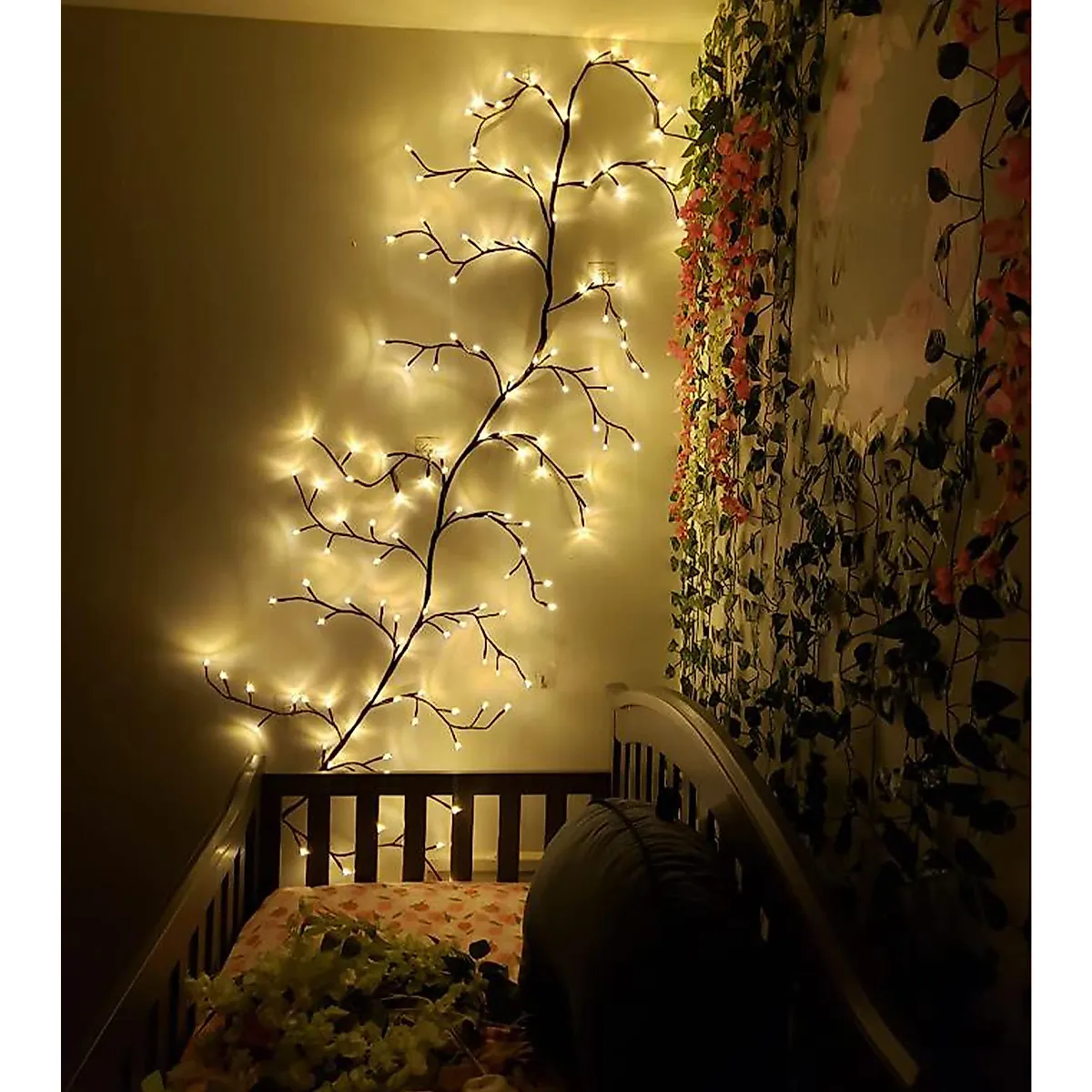 LKGOOD Vines for Room Decor with Remote Control On/Off Timmer Dim,7.5FT Artificial Plants Tree Willow Vine Lights Plug in 144 LEDs for Walls Bedroom,Living Room,Indoor Home Decoration(Brown)