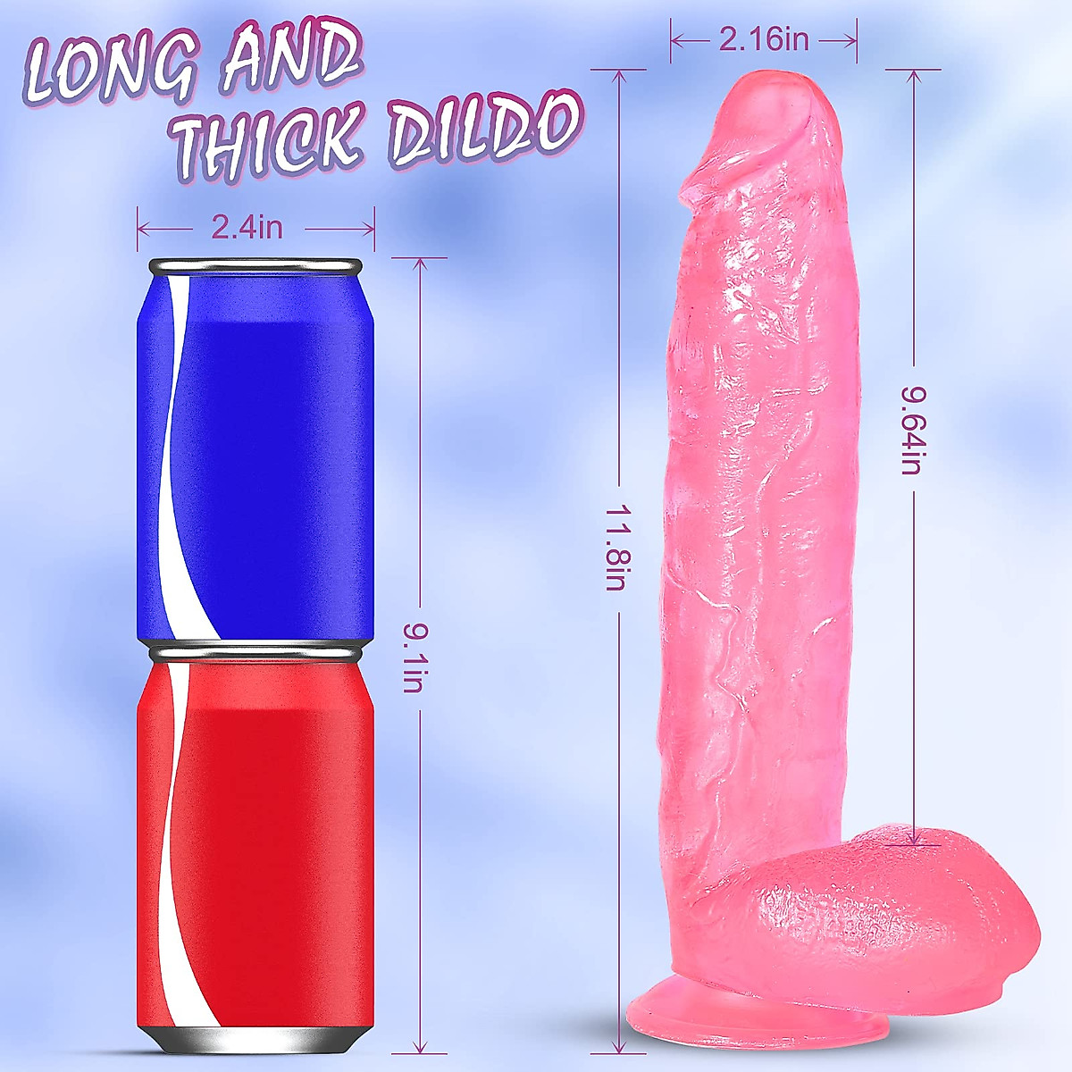 Huge Dildo Sex Toys for Women-Realistic Big Thick Dildo with Strong Suction Cup, Sex Toy Dildos with 11.8 Inch Big Adult Toys, Adult Sex Toy for Male&Female Couples, Anal Butt Plug Pink Rose Dildos