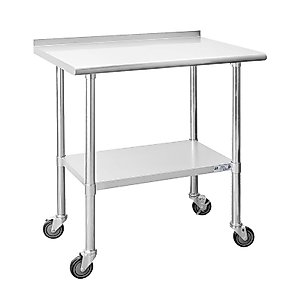 HALLY Stainless Steel Table for Prep & Work 24 x 36 Inches with Caster Wheels, NSF Commercial Heavy Duty Table with Undershelf and Backsplash for Restaurant, Home and Hotel