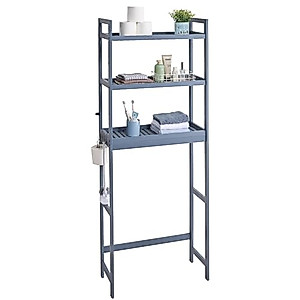 VEVOR Over the Toilet Storage, 3-Tier Adjustable Over Toilet Bathroom Organizer, Bamboo Storage Shelf Rack with 3 Hooks, Freestanding Easy Assembly Laundry Space Saver, Fit Most Toilets, Gray