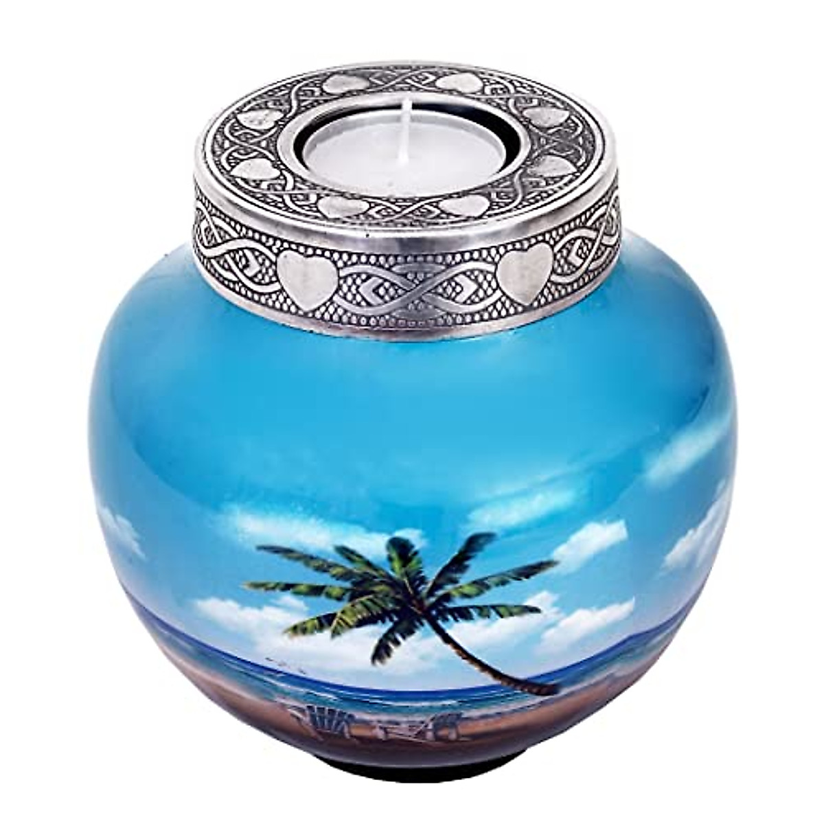 hlc Beach Urn Blue Palm Tree Design Cremation Urns for Human Ashes Medium Funeral Urn - Modern Beautiful Memorial Urn 6 x 5