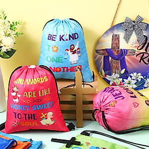 Frienda 20 Pieces Religious Gift Bags Christian Drawstring Backpacks Jesus Treat String Bags Bulk God Bless Baggies for Sunday School Birthday Baby Shower Christian Party Favors Packing, 11.8 x 9.8