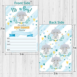 Avamie 20 Pack It's A Boy Blue Elephant Baby Shower Invitations with Envelopes and Stickers, Baby Shower Invitations For Boys