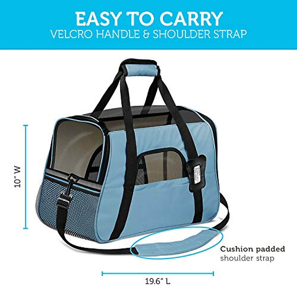 Paws & Pals Airline Approved Pet Carriers with Fleece Bed For Dog & Cat, Large, Mineral Blue