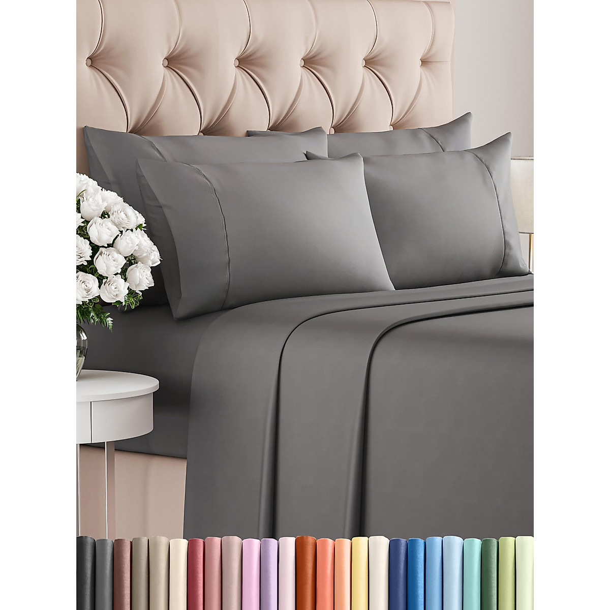 King Size Sheet Set - 6 Piece Set - Hotel Luxury Bed Sheets - Extra Soft - Deep Pockets - Easy Fit - Breathable & Cooling Sheets - Wrinkle Free - Comfy - Gray - Grey Bed Sheets - Kings Sheets - 6 PC