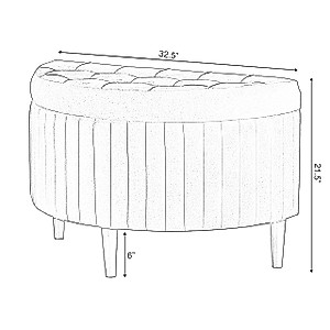 Half Moon Modern Velvet Tufted Storage Ottoman Bench, Green