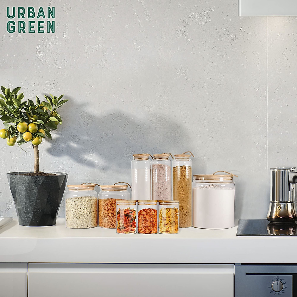 Glass Jar with Bamboo Lid, Glass Food Storage Jar with Airtight Lid, 6 pack of 26oz, Glass Food Storage Container with Bamboo Lid, Glass Pantry Jars, Glass Canisters with Lids for Kitchen Storage and Organization