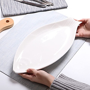 Cabilock Ceramic Fish Platter Food Trays Oval Dinner Plate Appetizer Serving Tray Snack Storage Dish for Kitchen Home Sushi Cheese Dessert White