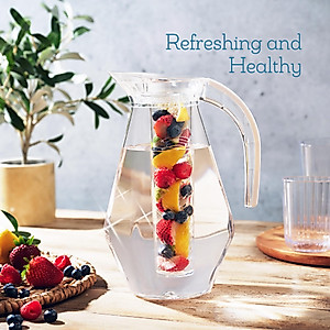 MosJos Acrylic Pitcher (72 oz), Clear Plastic, Water Pitcher with Lid, Shatterproof, BPA-Free Clear Pitcher, Ideal for Sangria, Lemonade, Juice, Iced Tea & More (Infuser- Acrylic Pitcher)