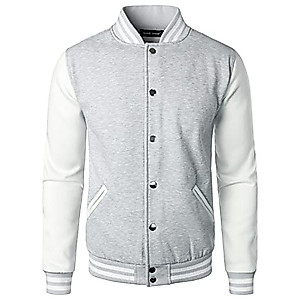HOOD CREW Man’s Varsity Baseball Jacket Cotton Blend Letterman Jackets Lightgrey L