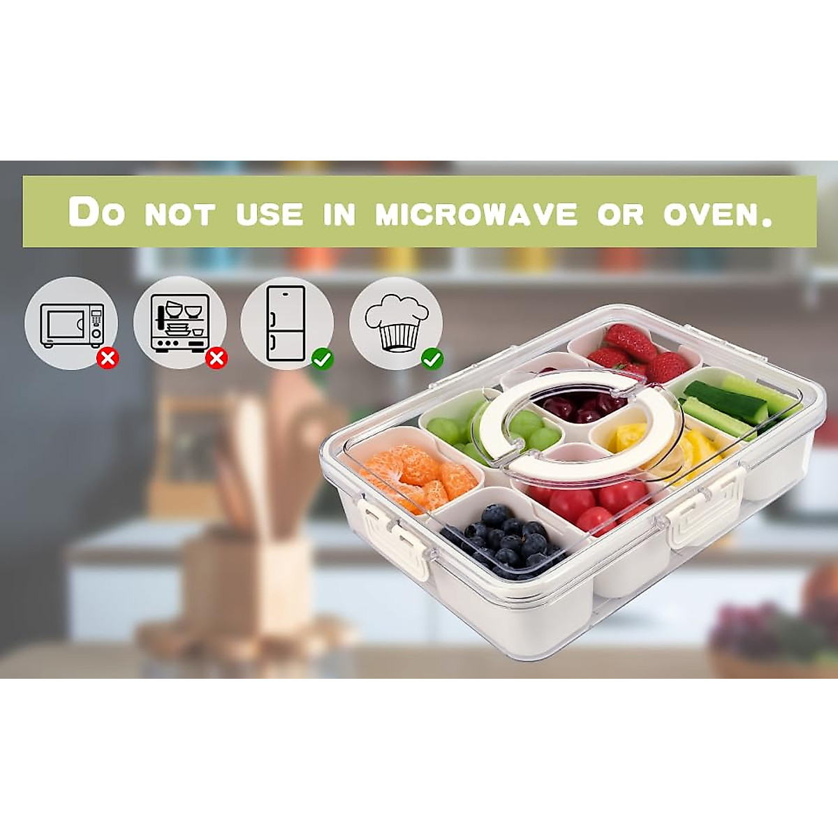 Snack Box Container, Dishwasher Safe Fruit Storage Containers, Divided Serving Tray with Lid for Veggie, Candy and Nuts Organizer, Snackle Charcuterie Boxes for Kids, Adults Travel, Party and Picnic