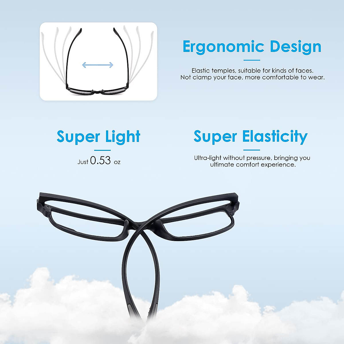 CARA OPTICAL Premium 2 Pack Progressive Multifocus Reading Glasses, Flexible Lightweight TR90 Frame Blue Light Blocking Computer Readers, Standard for Distance Range Approx 20ft (Black & Blue, 2.0x)
