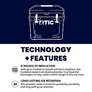 RTIC Hard Cooler 45 qt, Grey, Ice Chest with Heavy Duty Rubber Latches, 3 Inch Insulated Walls Keeping Ice Cold for Days, Great for The Beach, Boat, Fishing, Barbecue or Camping