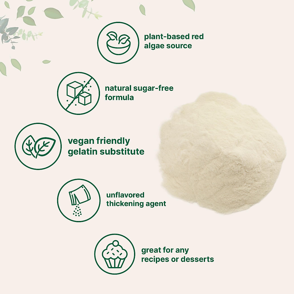 Micro Ingredients Agar Agar Powder, 1lb (16oz) | Planted-Based Source from Red Algae | Unflavored Thickening Agent for Cooking & Baking | Vegan Substitute for Beef Gelatin | Non-GMO, Vegan Friendly