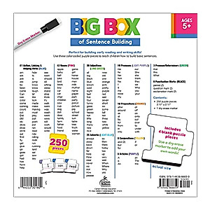 Carson Dellosa 250-Piece Big Box of Sentence Building for Kids, Sight Word Game with Dry Erase Marker and Color-Coded Sight Words and Punctuation Cards, Speech Therapy Toys for Toddlers