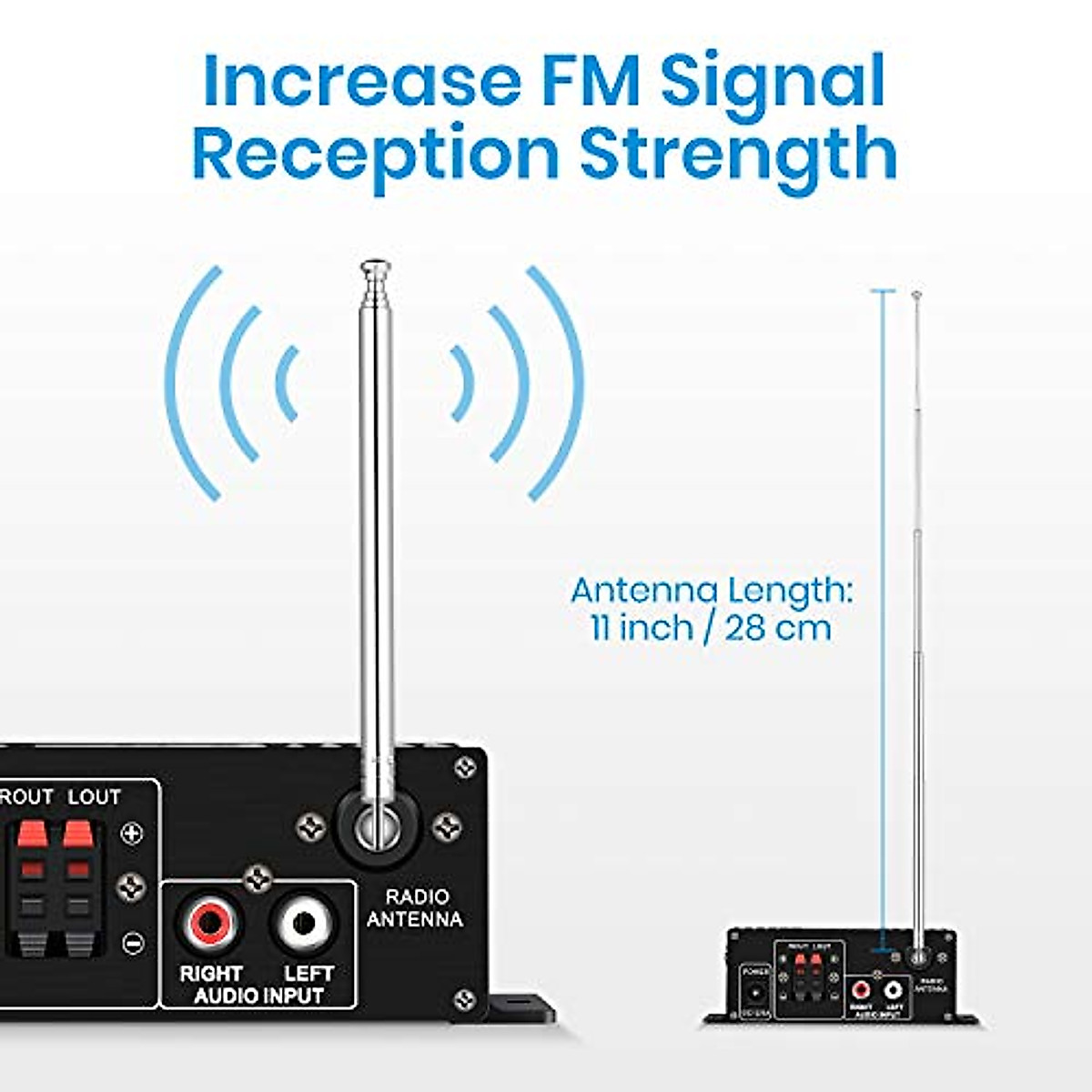 Moukey Mini amplifier home audio Bluetooth 5.0 for speakers- 50W 2 Channel Power Audio Receiver FM USB, AUX, with Remote Control, Power Supply for Car Home use, Tablets, Phones, Computers - MAMP2