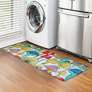 QGWJEKUI Mushroom Decor Kitchen Rugs Mats,Non-Slip Cushioned Anti-Fatigue Floor Mat,Heavy-Duty PVC Comfort Standing Mat Cute Washable Runner Rug for Home Decor,Kitchen Sink,Laundry,Bedroom
