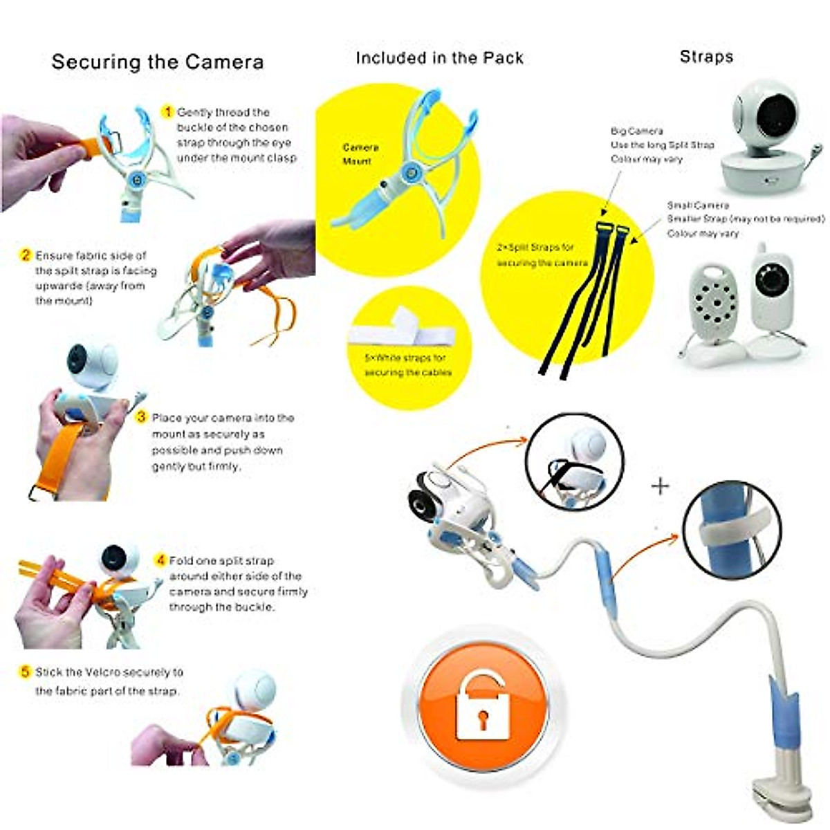 Universal Baby Monitor Holder Mount, Infant Baby Camera Holder, Baby Monitor Shelf, Baby Camera Stand with Safe Straps for Most Baby Monitors