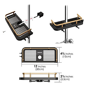 Linkidea Direct Shower Caddy Shelf for 22/24/25 mm Slide Bar, Bathroom Shower Rack Organizer Sponge Holder for Shampoo Soap with Guardrail and Hanging Hook (Black)