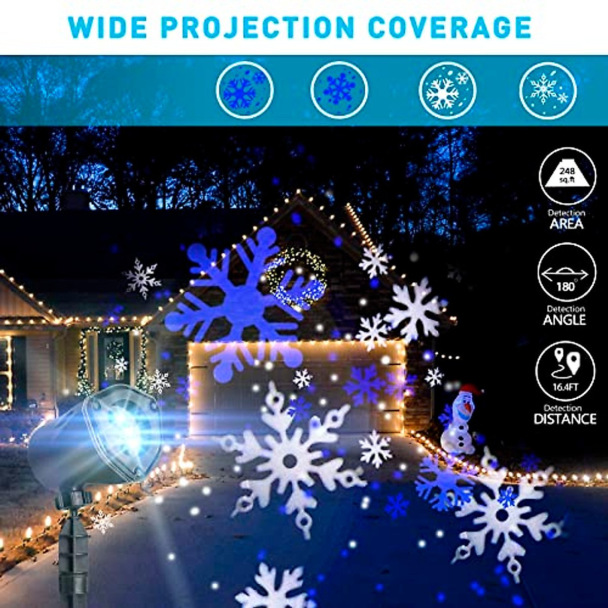 EAMBRITE Christmas Projector Lights LED White Blue Rotating Snowflake Projector Light for Birthday Wedding Theme Party Garden Home Winter Outdoor Indoor Decor