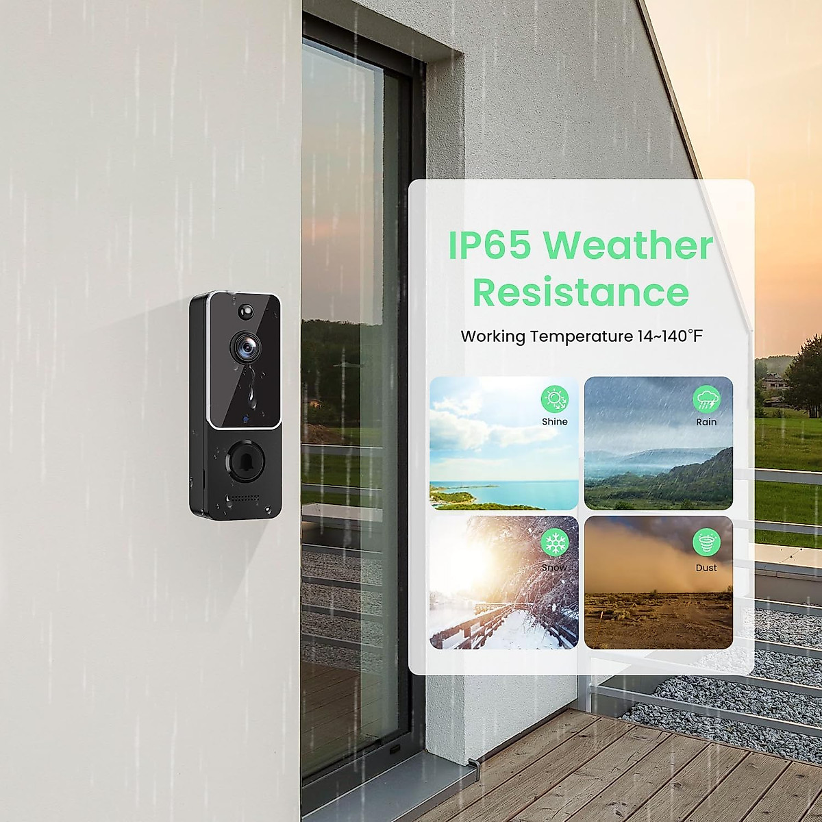 SJCODE Smart Video Doorbell Security Camera Outdoor Included Ring Chime, Wireless and Battery Powered, 2 Way Audio, Human Detection, Night Vision, Cloud Storage, for Indoor/Outdoor Surveillance