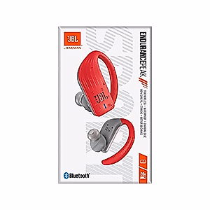 JBL ENDURANCE PEAK - True Wireless Earbuds, Bluetooth Sport Headphones with Microphone, Waterproof, up to 28 Hours Battery, Charging Case and Quick Charge, Works with Android and Apple iOS (red)