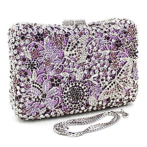 Ladies Wedding Clutch-Purse Chain Rhinestone Evening-Bag Luxury Handbag Purple