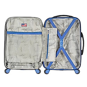 Olympia USA Apache II 22 Inch Expandable Rolling Carry On Lightweight Hardside Double 4 Wheel Spinner Luggage Suitcase with Locking System and Hidden Laptop Compartment, Black/Blue