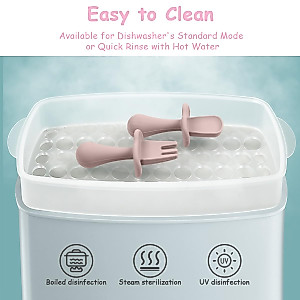 Vicloon Silicone Baby Spoon And Fork, 4 Pcs Baby Spoons Self Feeding 3-6 Months, Baby Spoon And Fork, Baby Utensils & Baby Feeding Supplies Infant First Stage(Blue&Green)