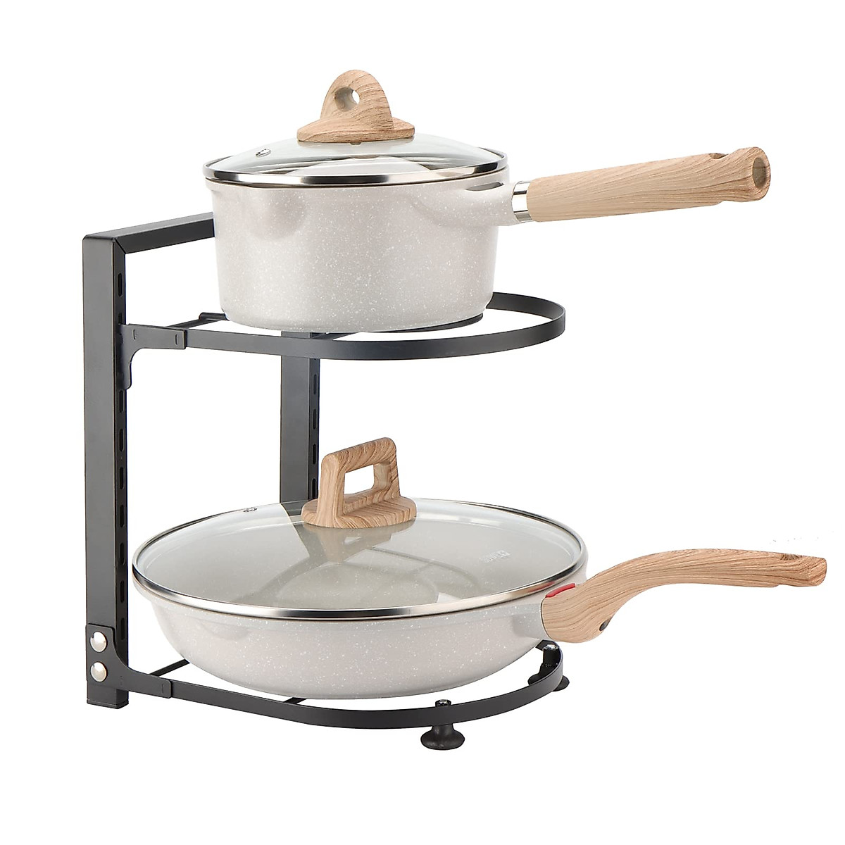 SUNDSGT Two-tier Pot and Pan Organizer for Cabinet,Adjustable Pot Organizer,Holds Heavy Pots and Cookware for Kitchen Counter and Cabinet