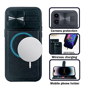 Vitodo Compatible with iPhone 15 Pro Max Wallet Case - Magnetic Detachable 2 Style Cases with Card Slot & Camera Cover, RFID Blocking Premium Leather Kickstand 360° Full Protection Flip Case (Black)