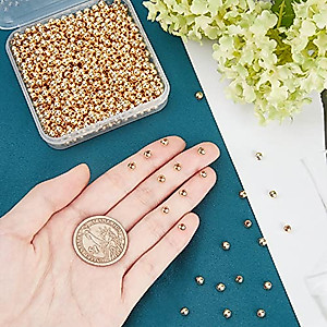 NBEADS About 1000 Pcs Real 18K Gold Plated Solid Brass Beads, 4mm Metal Spacer Beads, Golden Beads for Bracelet Necklace Earring Jewelry Making, 1.2mm Hole