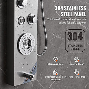 VEVOR Shower Panel System, 6 Shower Modes, LED & Display Shower Panel Tower, Rainfall, Waterfall, 4 Body Massage Jets, Tub Spout, Handheld Shower Head 59" Hose, Stainless Steel Wall-Mounted Shower Set