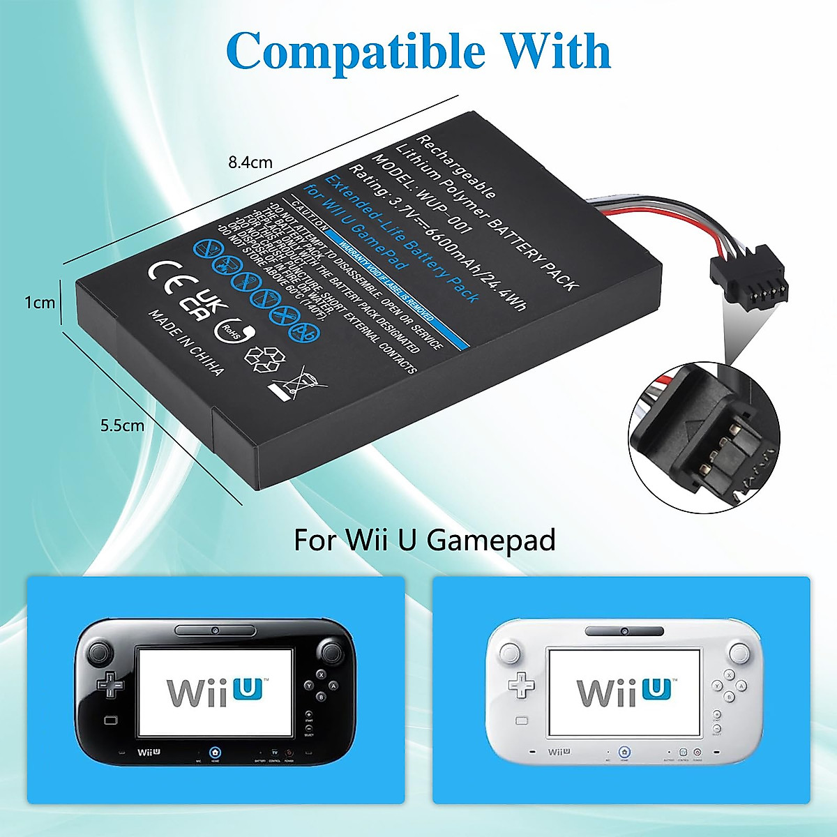 Pickle Power 6600mAh Wii U Gamepad Battery, Rechargeable Wii U Battery Replacement for Nintendo Wii U Gamepad WUP-010 WUP-012