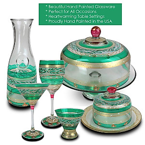 Golden Hill Studio Hand Painted Margarita Glasses Set of 2 - Moroccan Mosaic Forest Collection - Hand Painted Glassware by USA Artists - Unique and Decorative Margarita Glasses, Kitchen Table Décor