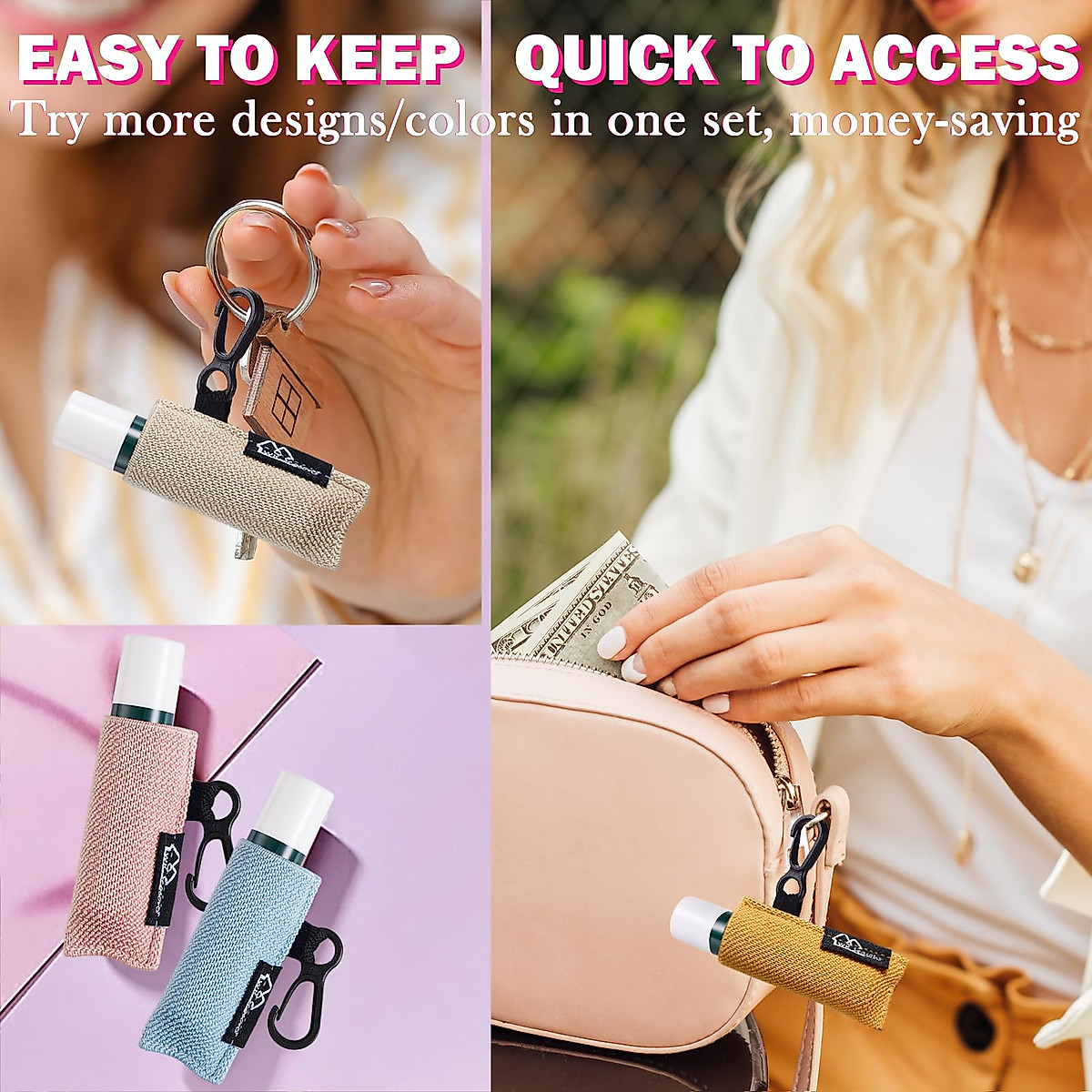 WK IEASON Lip Balm Holder Keychain Single 5pcs Clip on Chapstick Keychain Sleeves Holder Pouch Tight-Knit Elastic Lipstick Key Chain Holder