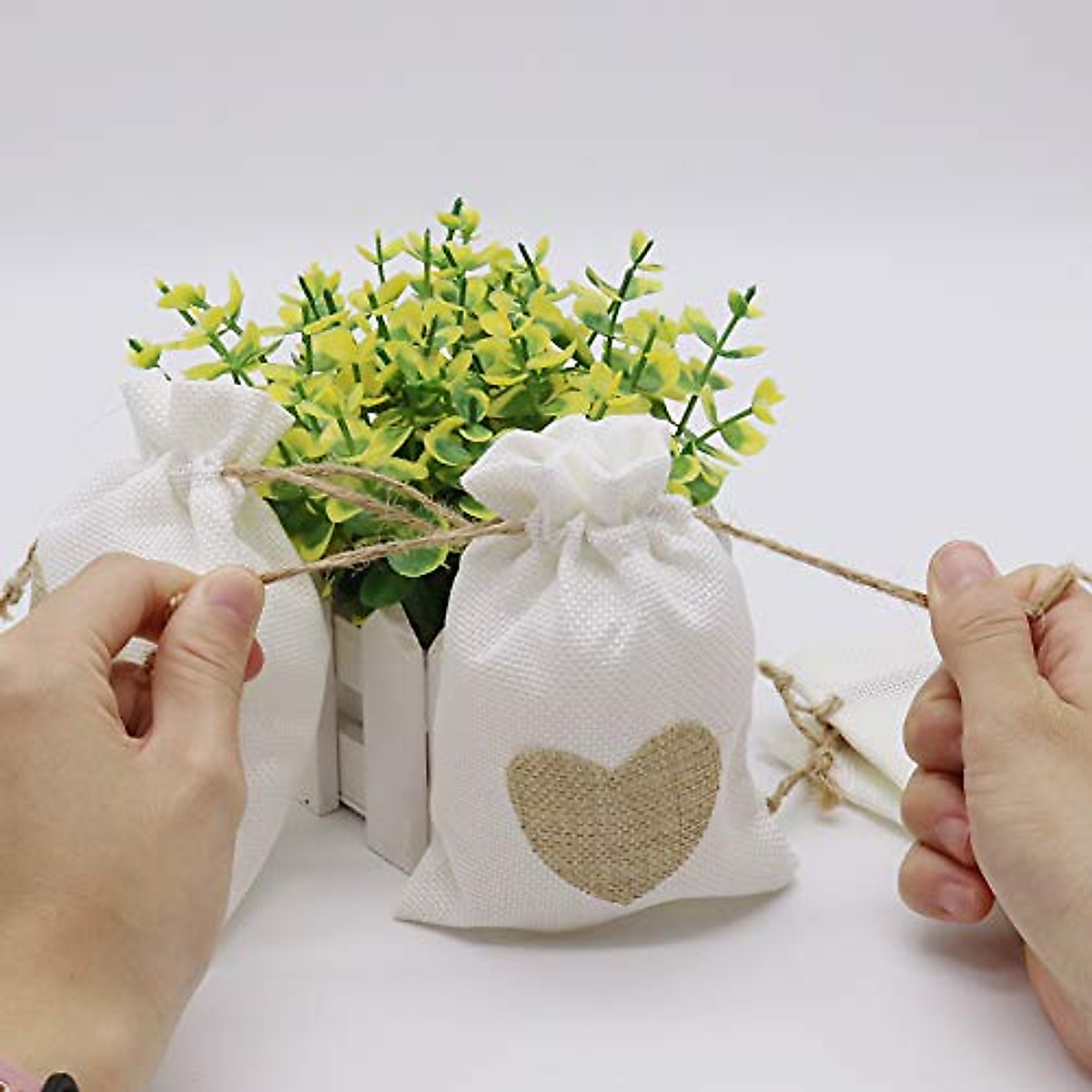 HRX Package Small Burlap Heart Gift Bags with Drawstring, 20pcs Jute Cloth Favor Pouches for Wedding Shower Party Christmas Valentine's Day DIY Craft (3.9 x 5.7 inches)