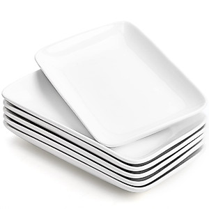 Foraineam Rectangular Salad Plates, 10 Inch White Porcelain Dessert Appetizer Plates Set, Dishwasher and Oven Safe Serving Platters for Sushi, Pasta, Fruit, Set of 6