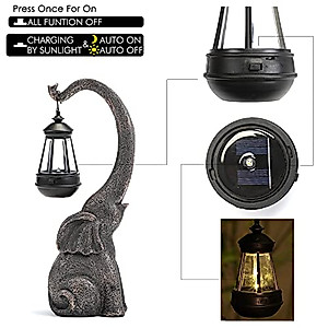 15 inch Outdoor Sculpture Figurine Statue Elephant Decor with Solar Powered LED Lights, Garden Statues for Garden Patio Home Yard Décor Good Luck Elephant for Women, Mom Gifts Housewarming Gift