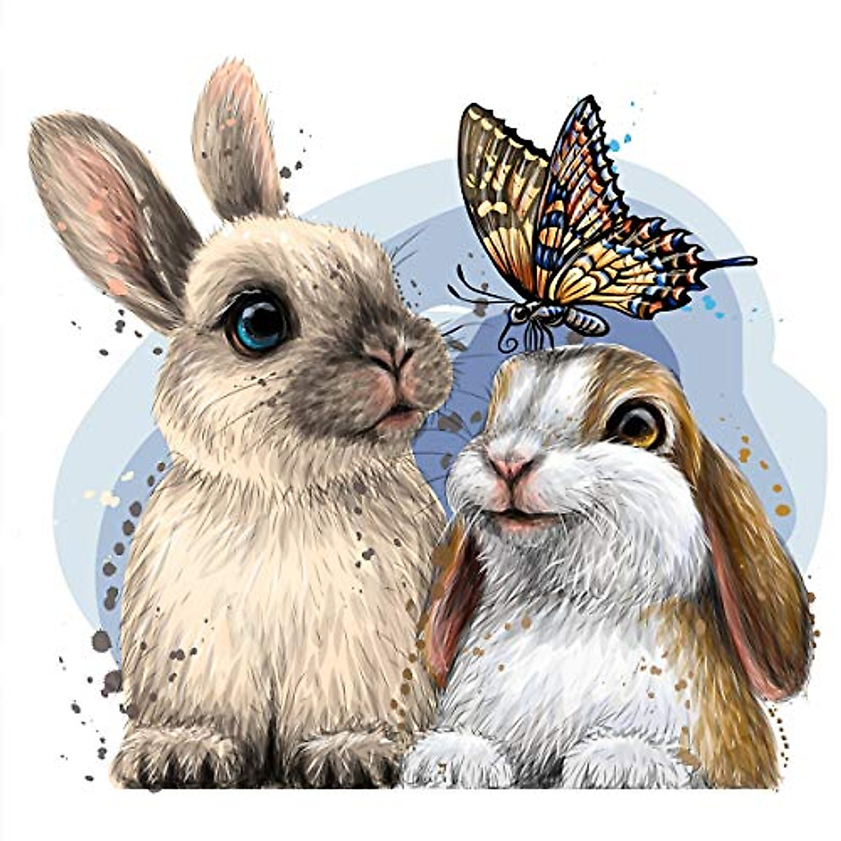 Two Rabbits Print Sherpa Fleece Blanket Lovely Rabbits Beautiful Butterfly Throw Blanket Brown Dots Graffiti Fuzzy Soft Blanket Bed Couch,Twin Size (60 x 80 Inches)