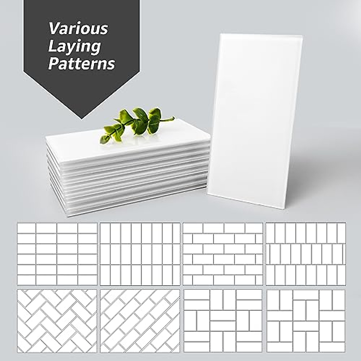 Art3d 40-Piece Peel and Stick Glass Tiles for Kitchen Backsplash, 3" x 6" White Subway Backsplash Tiles