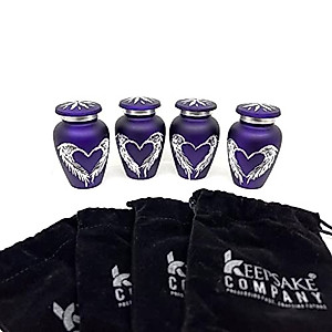Purple Small Urns for Human Ashes - Angel Wings Mini Urns for Human Ashes - Cremation Keepsakes urns for Ashes - Ash Holders for Human Ashes - Urn (Set of 4) from Keepsake Company