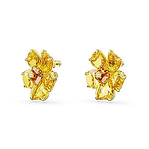 Swarovski Florere Pierced Stud Earrings with Yellow Crystals in Flower Motif on Gold-Tone Finish, Part of the Swarovski Florere Collection
