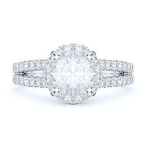 PRSTANI Sterling Silver Split Shank 1.0CT Round Brilliant Cut Genuine Moissanite Halo Engagement Ring Bridal Ring For Women (7.5)