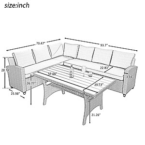 LZ LEISURE ZONE Patio Dining Table Set, Outdoor Furniture PE Rattan Wicker Conversation Set, All-Weather Sectional Sofa Set with Table & Soft Cushions (Beige Brown, 5 Piece)