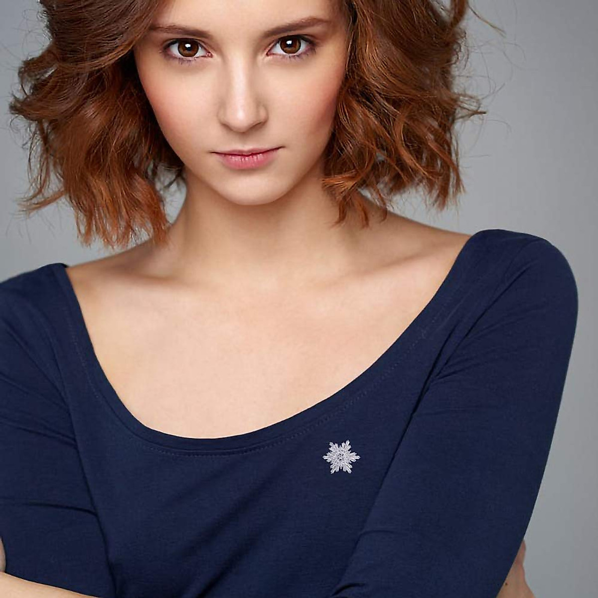 OKA Clear Austrian Crystal Winter Snowflake Brooch Pin, Elegant White Crystal Brooch Pins for Women